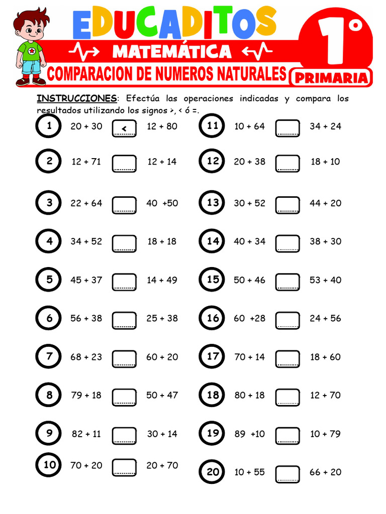 Comparacion de Numeros Naturales para Primer Grado de Primaria | PDF
