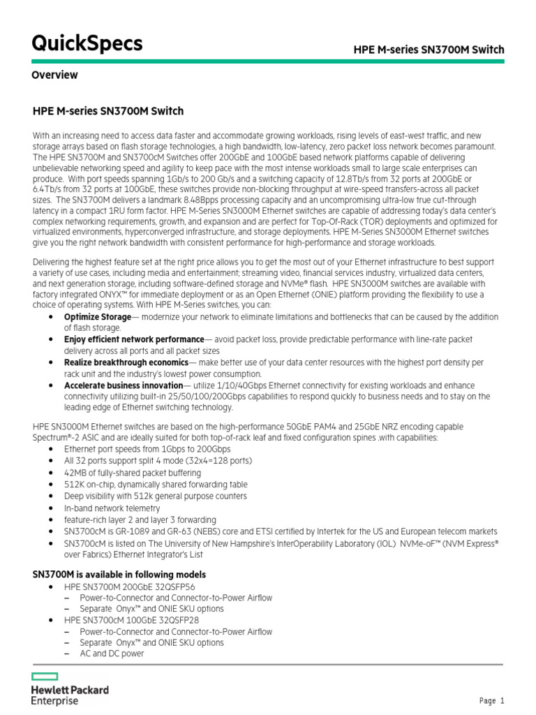 HPE Storage Switch M-Series SN3700M-a00067749enw | Download Free PDF ...