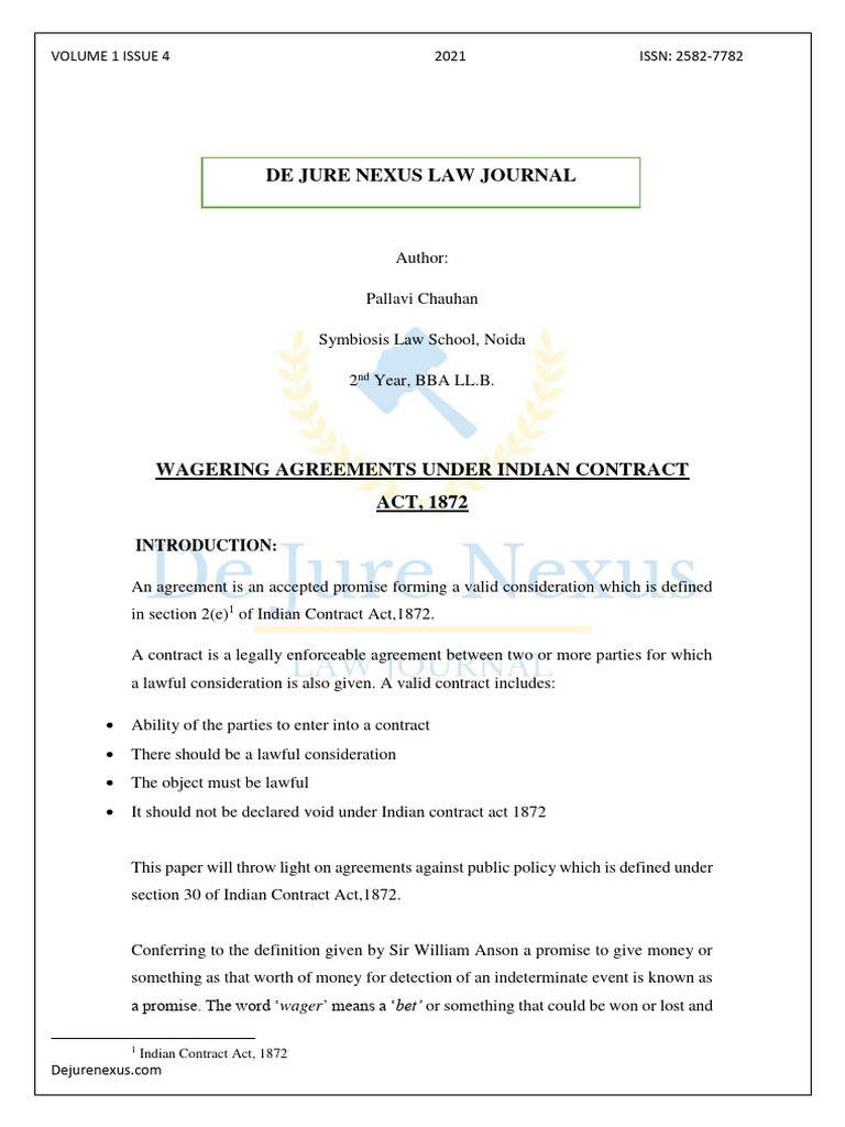 Wagering Agreements in Indian Law | PDF | Gambling | Consideration