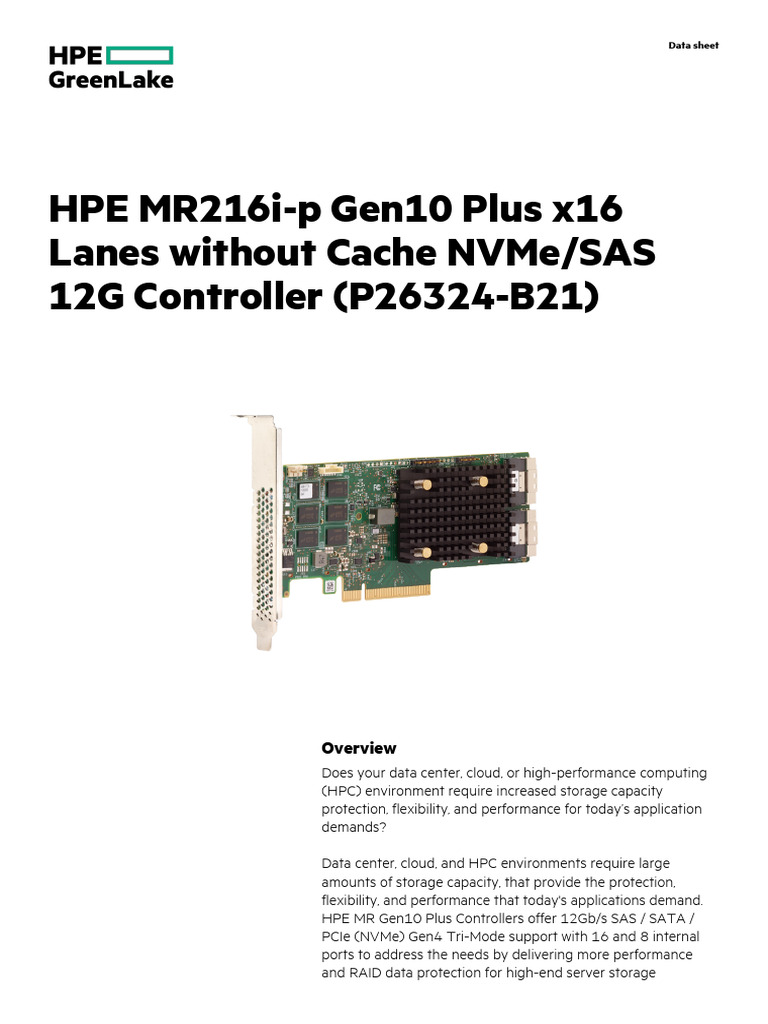 HPE MR216i-p Gen10 Plus x16 Lanes Without Cache NVMeSAS 12G Controller-PSN1013346712WWEN ...
