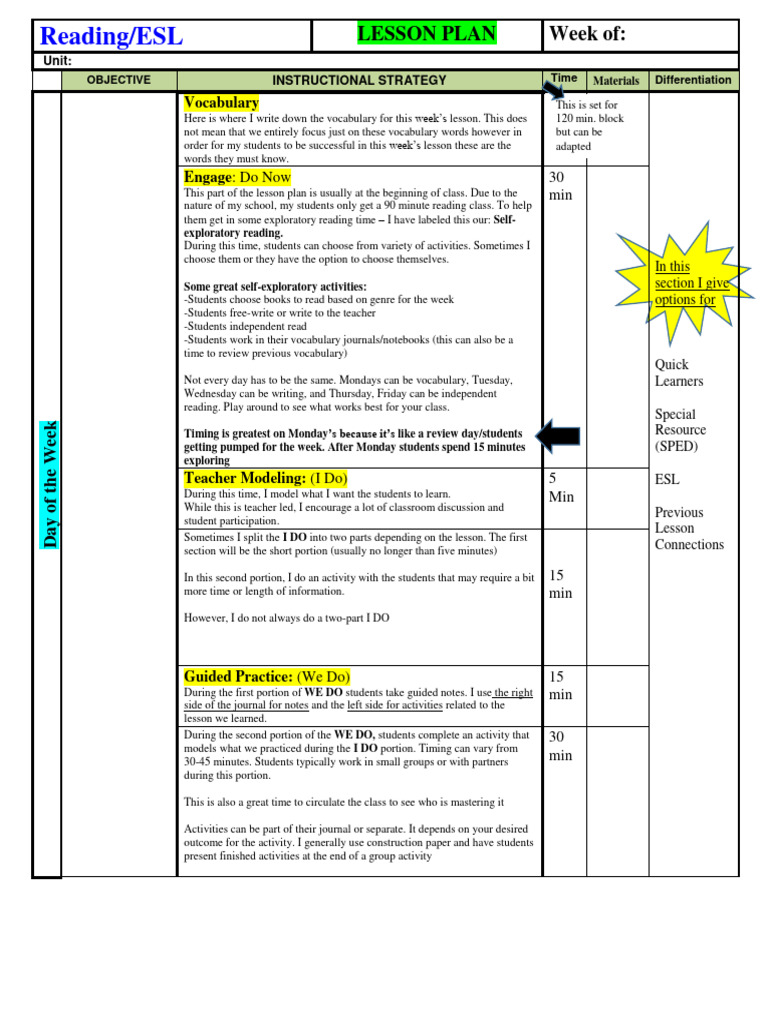 ReadingESLLessonPlan 1 | PDF | Lesson Plan | Pedagogy