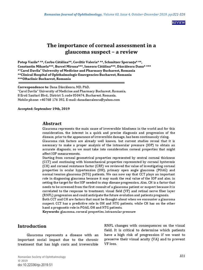 The Importance of Corneal Assessment in A Glaucoma Suspect - A Review | PDF | Glaucoma | Medical ...