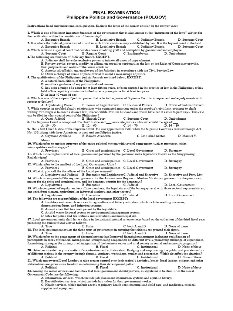 Final Examination (Polgov) | PDF