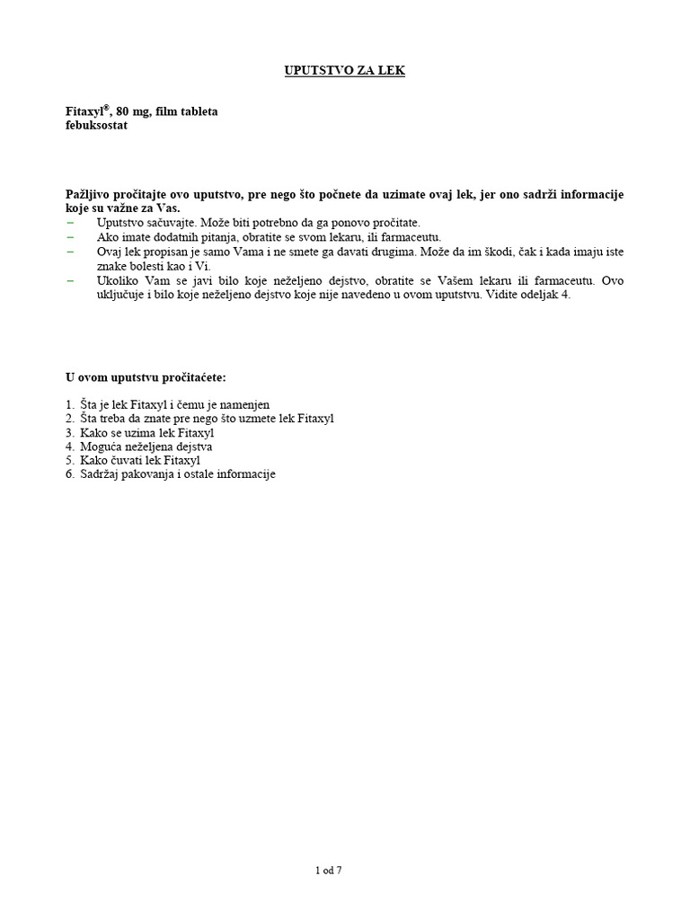 Fitaxyl Uputa o Lijeku | PDF
