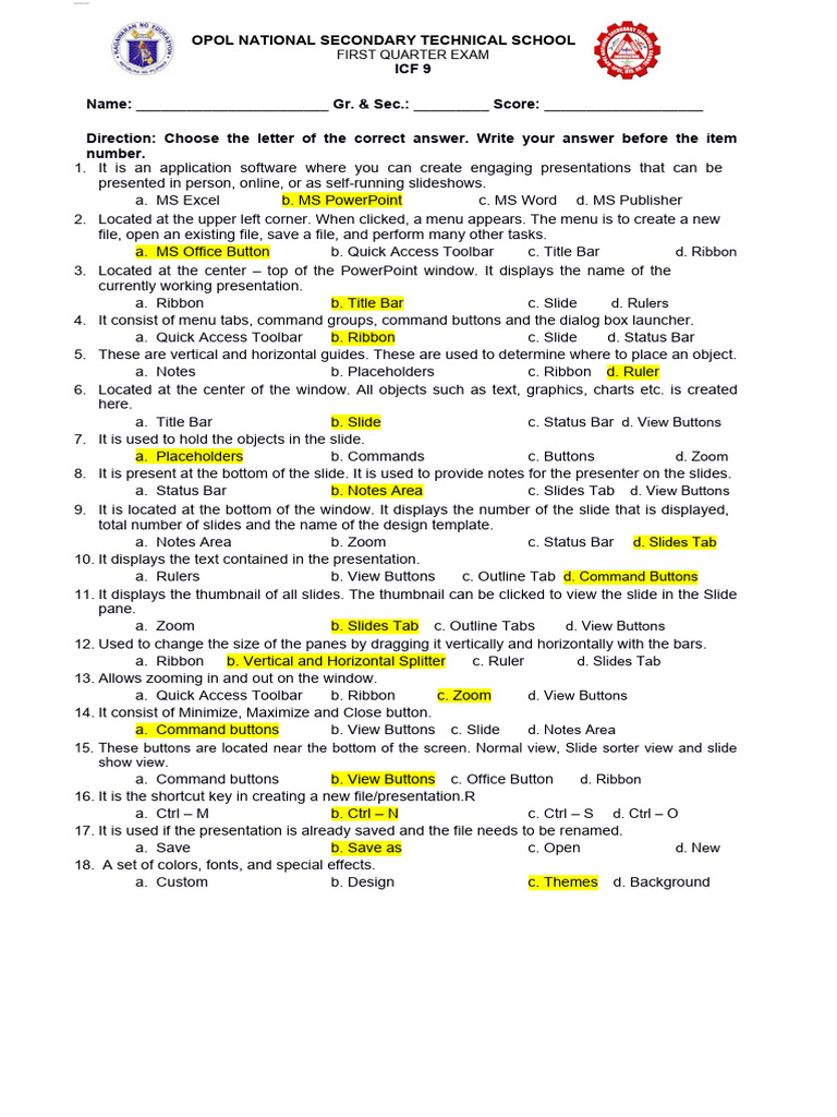 Icf 9 With Answer Key | PDF