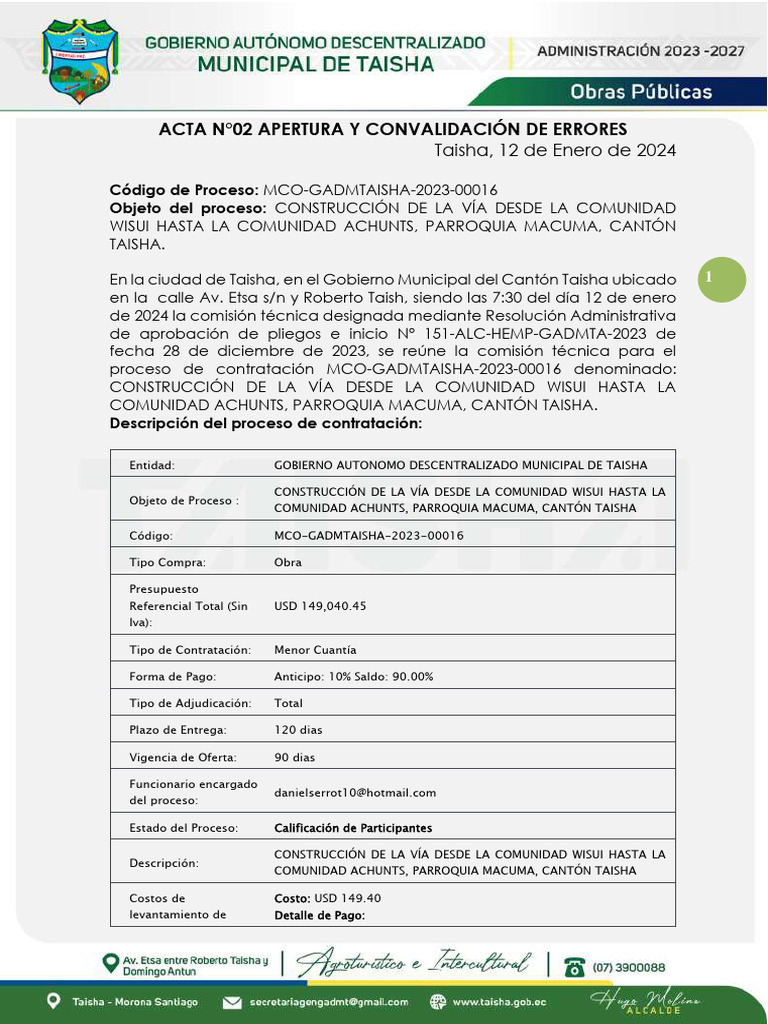 Acta N°02 Apertura Y Convalidación de Errores | PDF