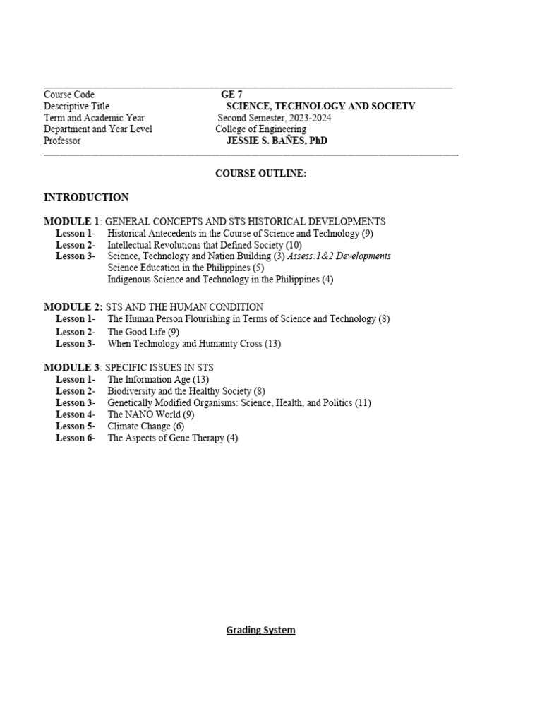 STS Course Outline | PDF | Science
