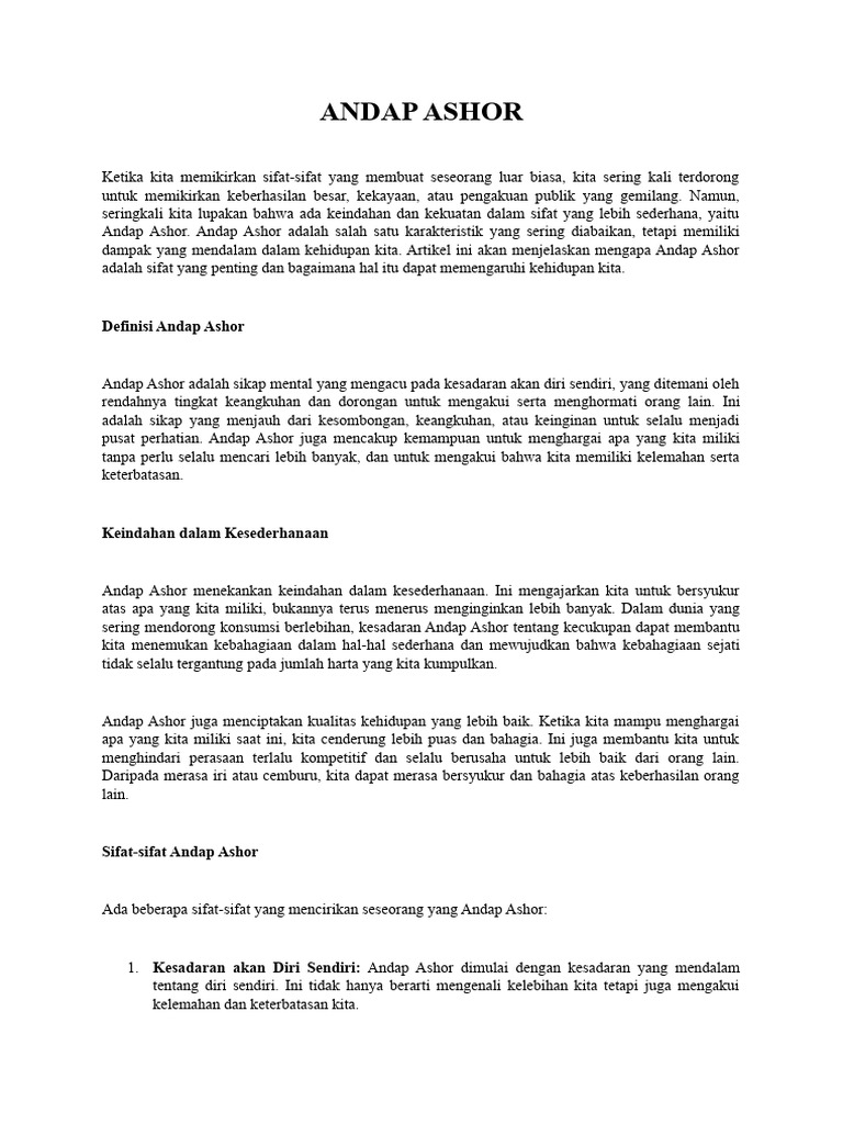 Pentingnya Andap Ashor dalam Hidup | PDF | Karier & Perkembangan | Gaya ...