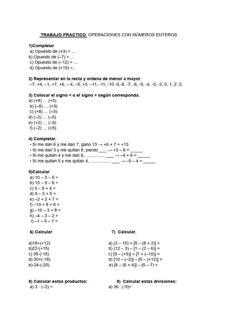 Operaciones con Números Enteros | PDF | Matemáticas