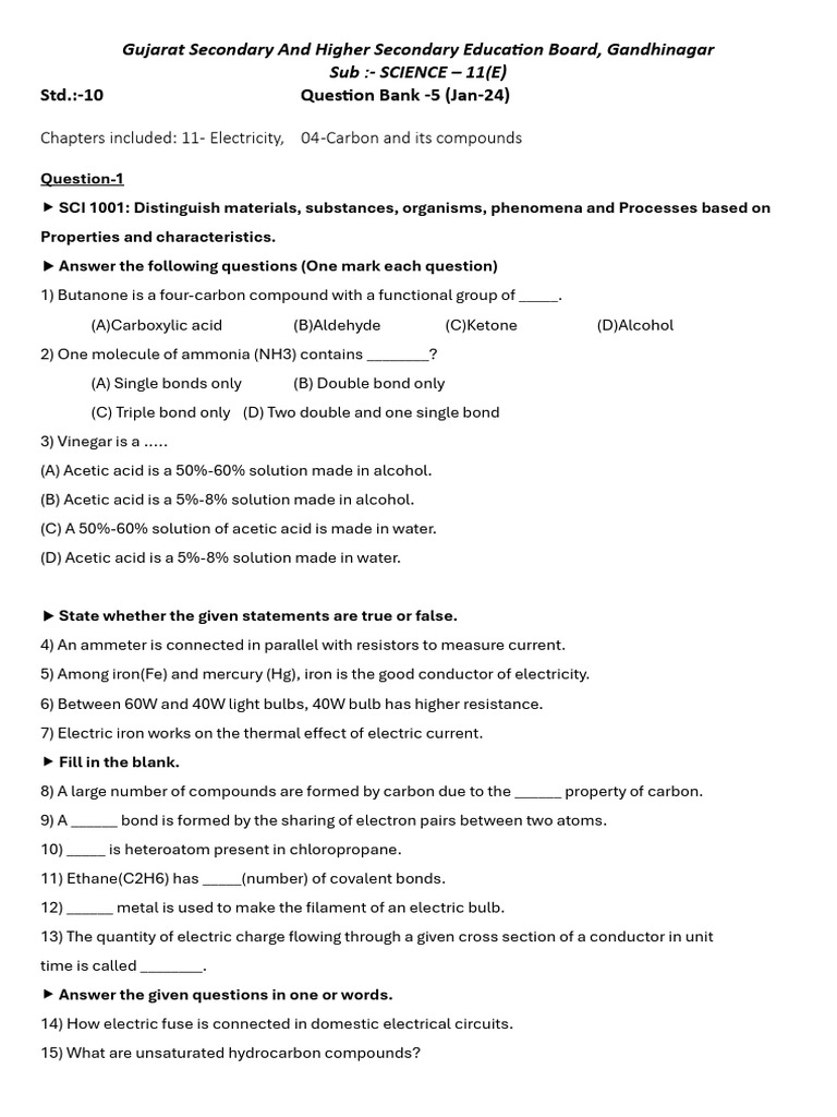 Class 10 Science Question Bank | PDF | Ethanol | Chemical Bond