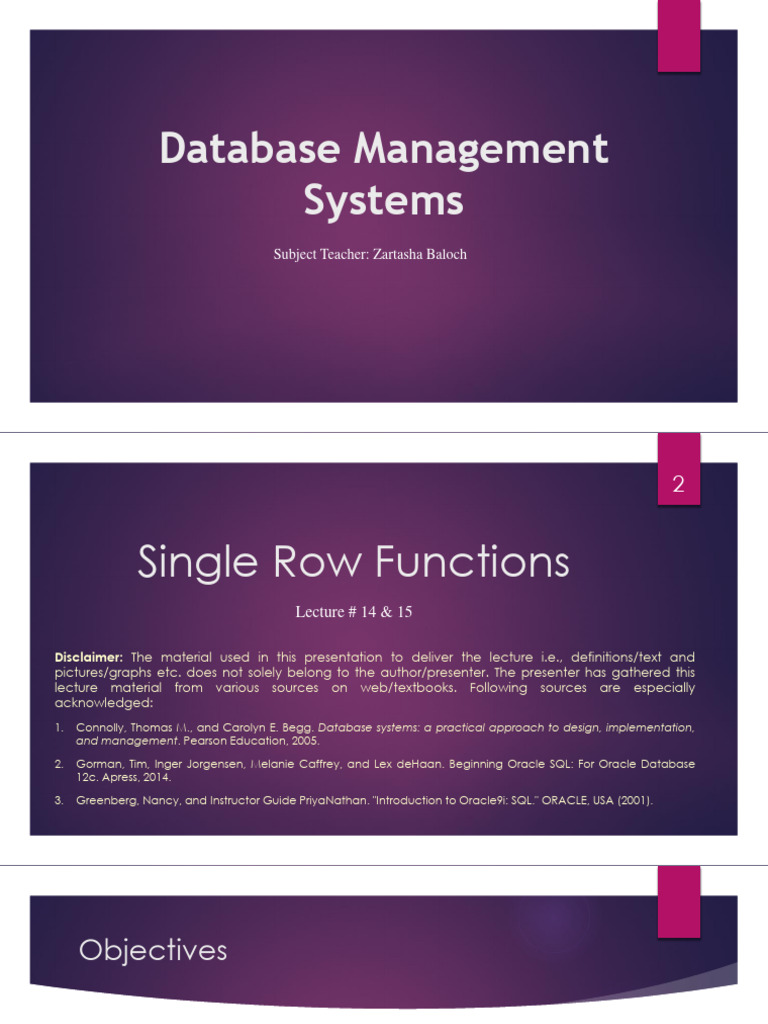 Lecture 14 & 15 - Single Row Functions | PDF | Databases | Arithmetic