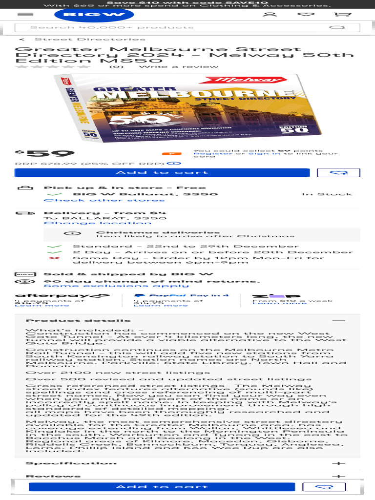 Greater Melbourne Street Directory 2024 - Melway 50th Edition MS50 BIG ...