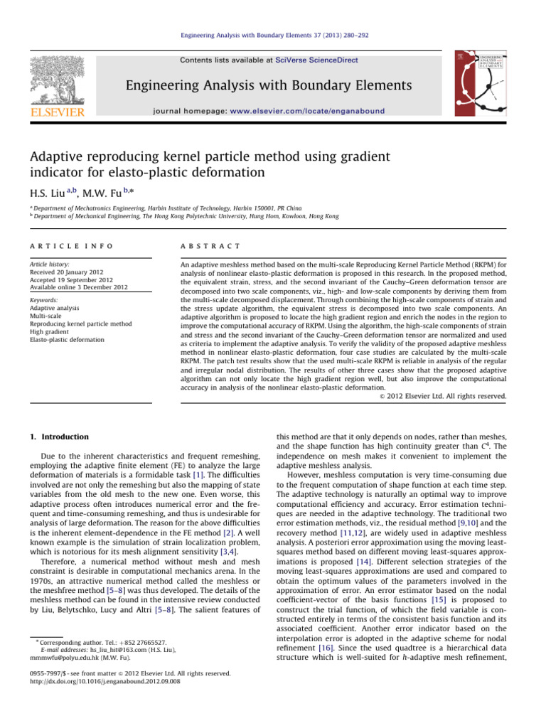 Adaptive Reproducing Kernel Particle Method Using Gradient Indicator For Elasto-Plastic ...