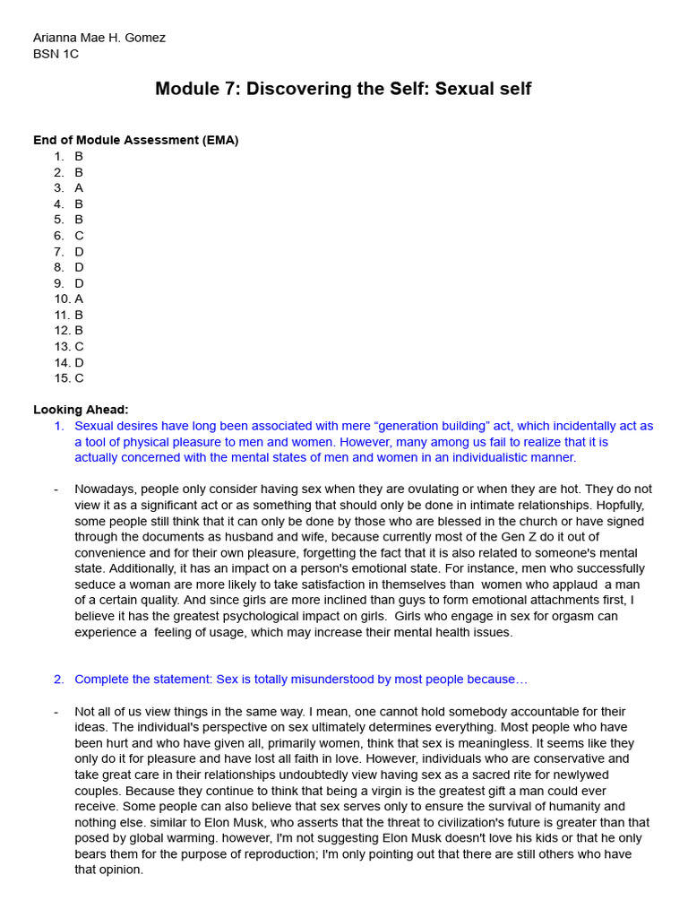 Uts Mod 7, Gomez, Arianna Mae H. | PDF | Human Sexual Activity | Pleasure
