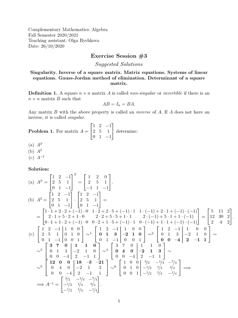 ES#3 Suggested Solutions | PDF | Matrix (Mathematics) | Algebra