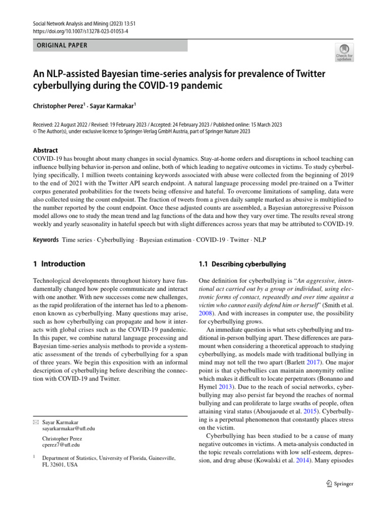 An Nlpassisted Bayesian Timeseries Analysis For Prevalence Of Twitter Cyberbullying During The