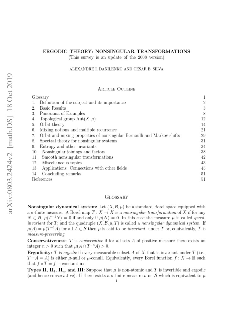 Ergodic Theory Nonsingular Transformations | PDF
