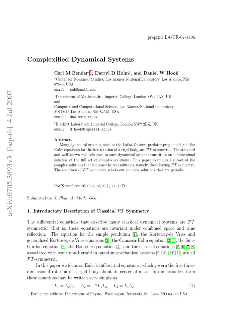 Complexified Dynamical Systems Pdf