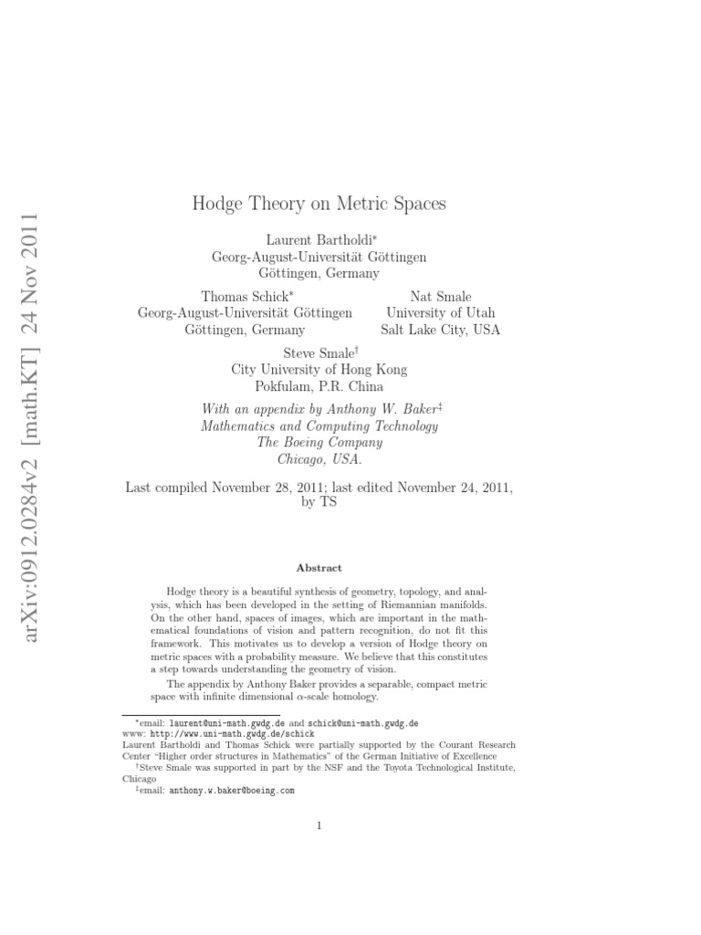 Hodge Theory On Metric Spaces | PDF | Hilbert Space | Continuous Function Hodge Theory On Metric Spaces | PDF | Hilbert Space | Continuous Function