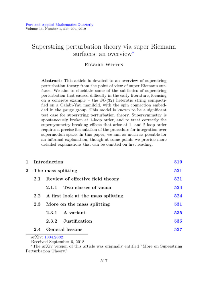 Superstring Perturbation Theory | PDF