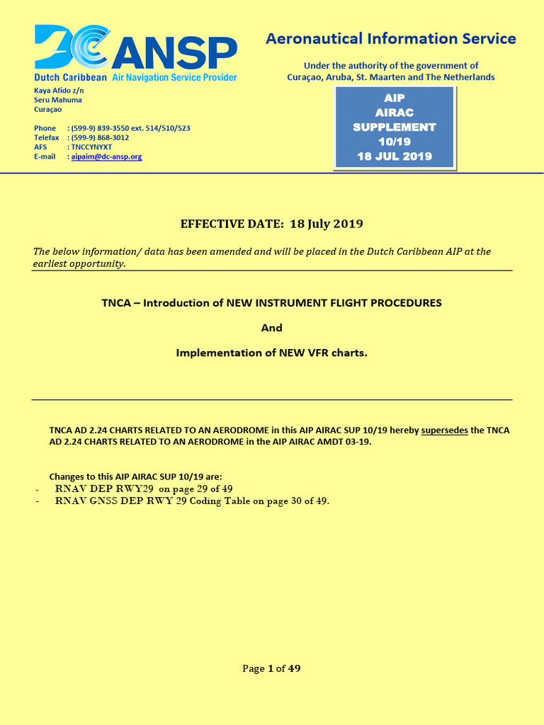 Airac Aip Sup 2019-10- Tnca - Introduction of New Instrument Flight ...