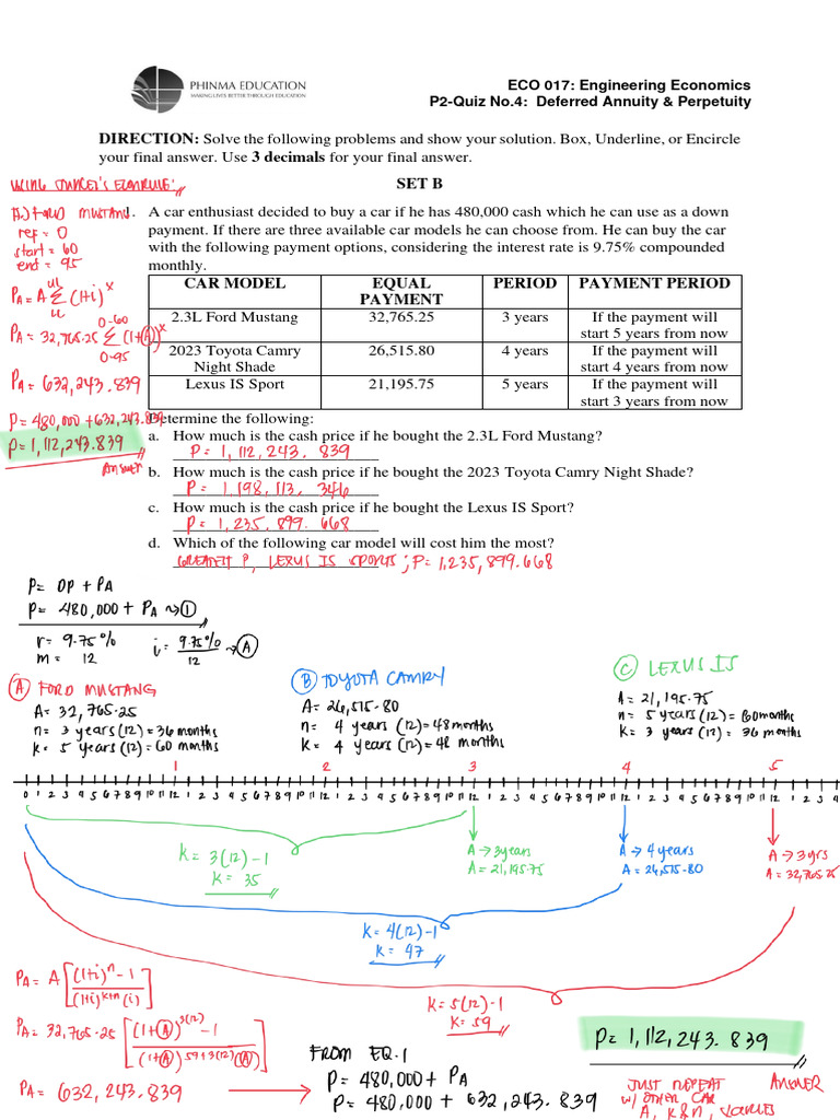 P2-Quiz 4 - Deferred Annuity and Perpetuity Answer Key | PDF | Interest | Life Insurance