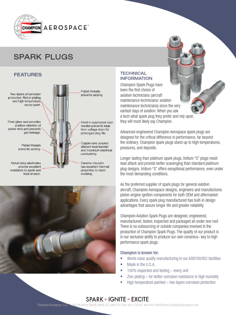 Champion Aviation Spark Plugs Overview | PDF | Physical Sciences ...