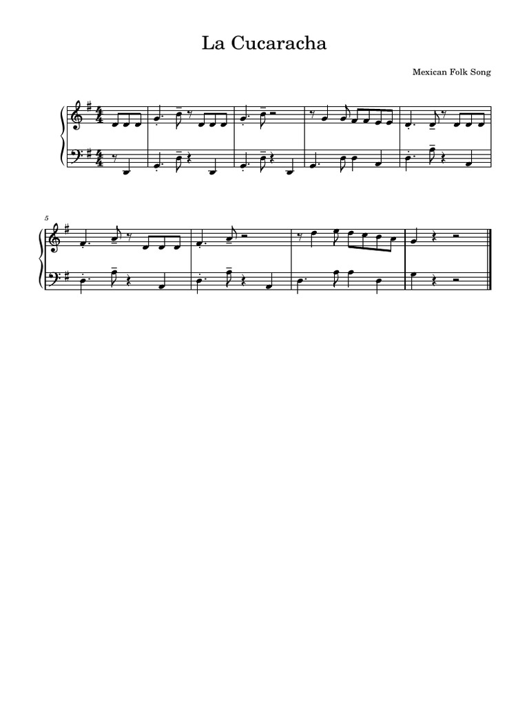 La Cucaracha Beginners Piano | PDF