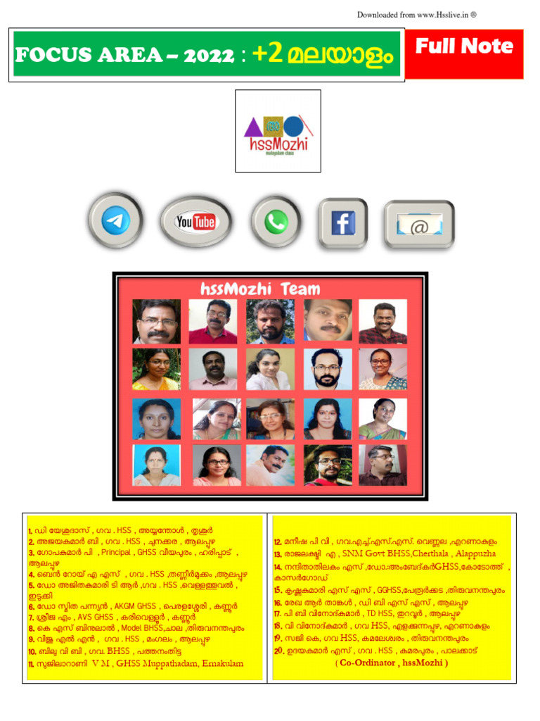 Hsslive Xii Malayalam Focus Notes 2022 by Hssmozhi | PDF
