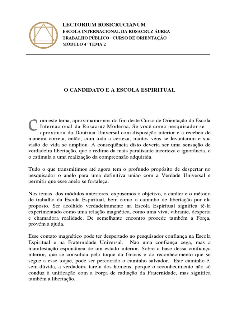 2 - Modulo 4 - Tema 2 - O Candidato e A Escola Espiritual | PDF | Gnosticismo