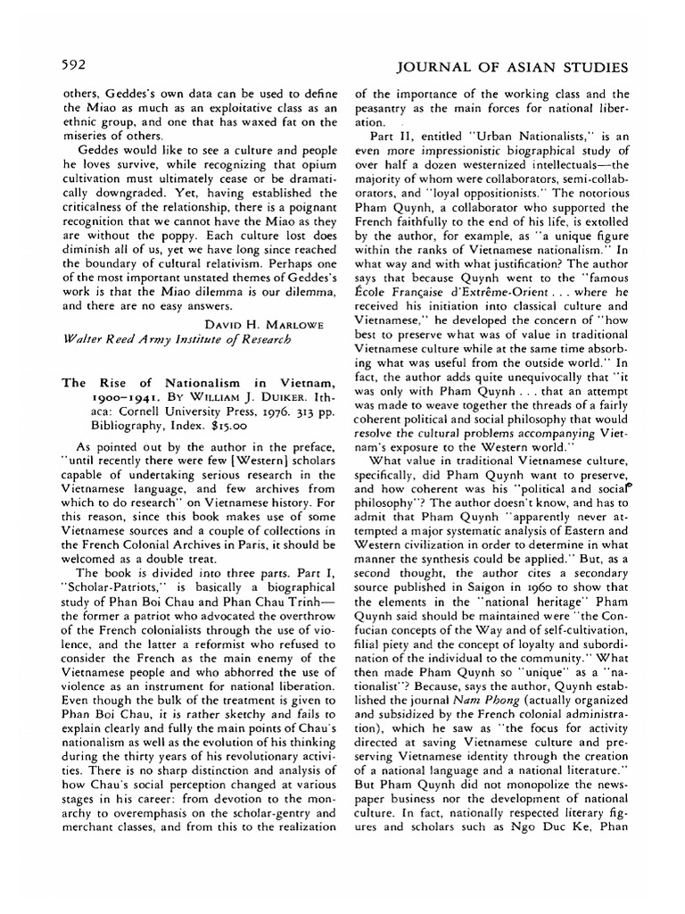 The Rise of Nationalism in Vietnam, 1900-1941. by William J. Duiker ...