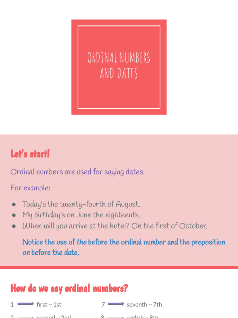 ORDINAL NUMBERS AND DATES | PDF