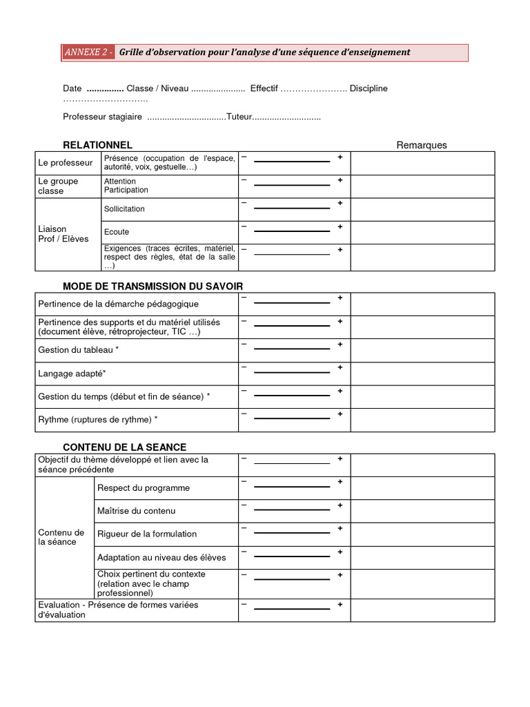 Grille d'observation pour l'enseignement | PDF