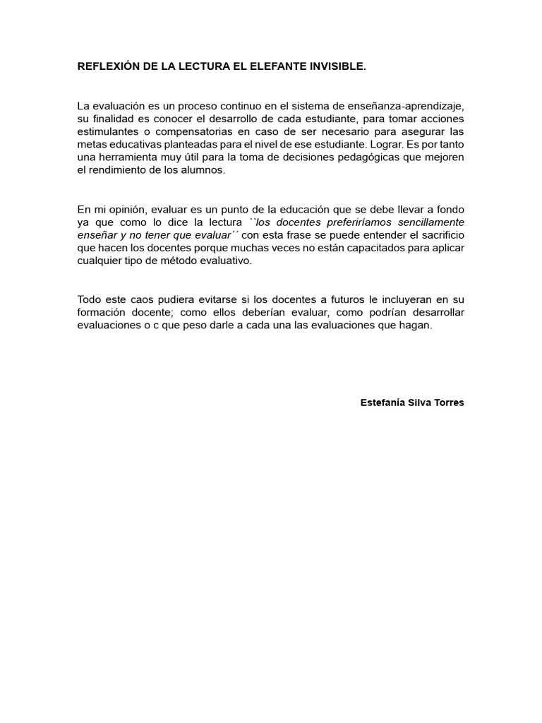 Reflexión de La Lectura El Elefante Invisible | PDF