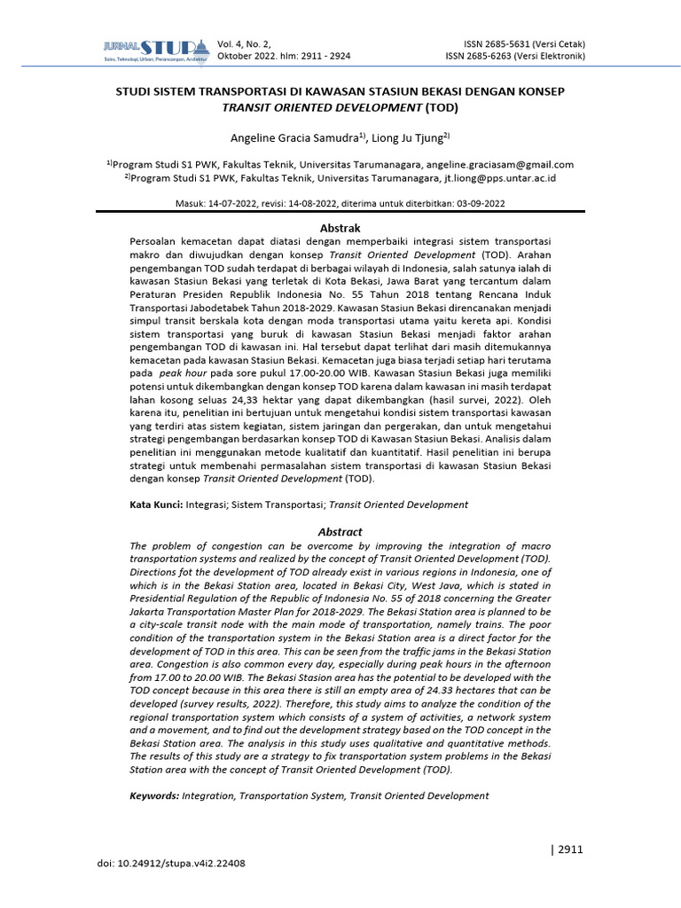 Studi Sistem Transportasi Di Kawasan Stasiun Bekasi Dengan Konsep Transit Oriented Develpoment ...