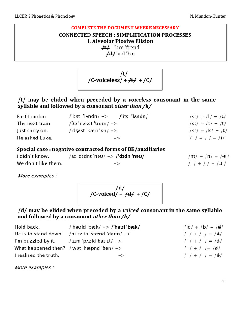 S4 Simplification STUDENT Processes Elision and Assimilation of Place ...