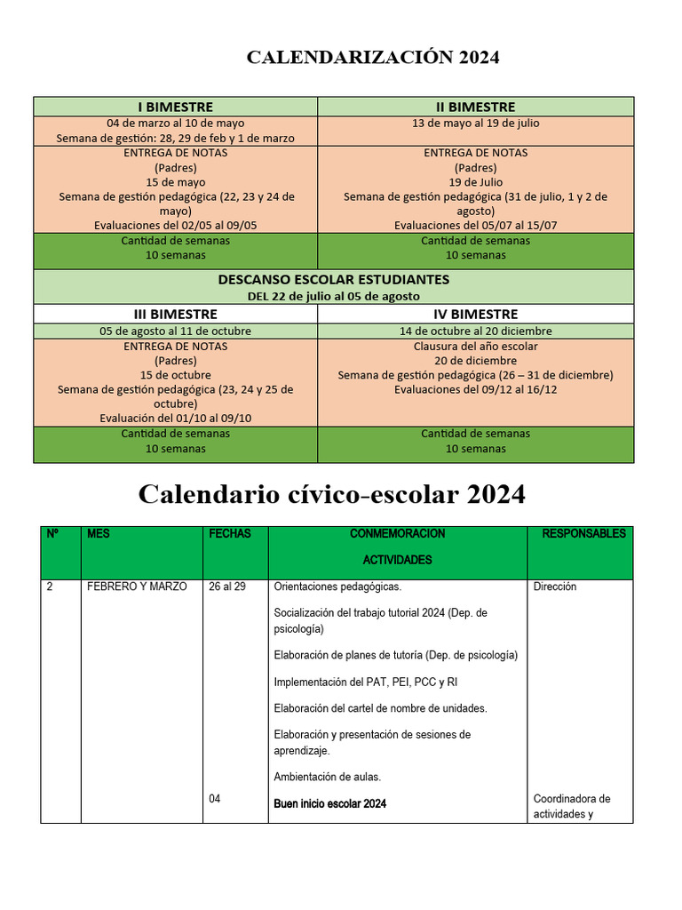 CALENDARIZACIÓN 2024 | PDF
