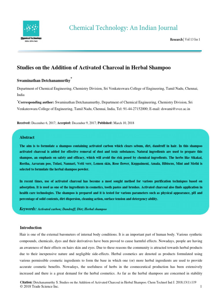 Jurnal Charcoal Anti Ketombe. Bhs Inggris | PDF | Shampoo | Chemistry