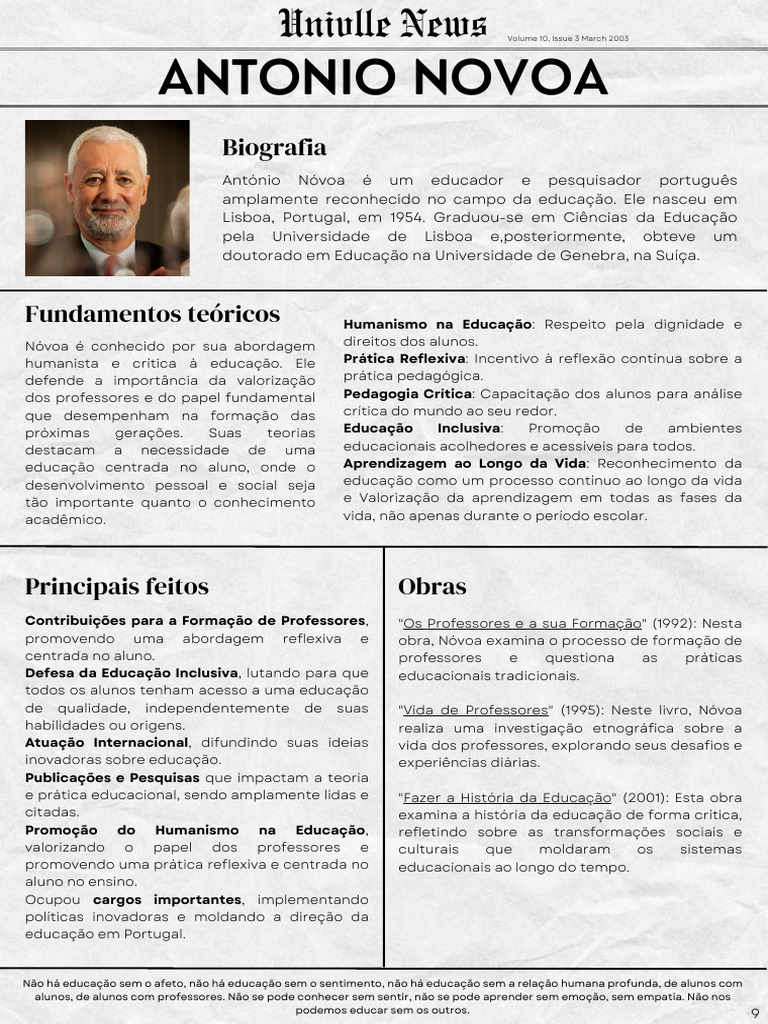 Antônio Novoa Contendo biografia, fundamentos teóricos, obras, frases, temáticas. Fazer uma ...