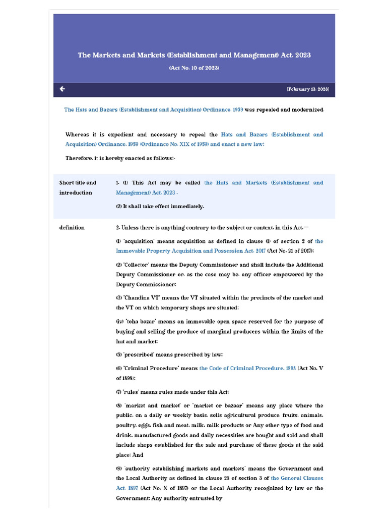 Hat Bazar Act 2023 | PDF