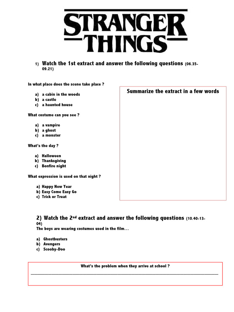 Stranger Things Worksheet | PDF