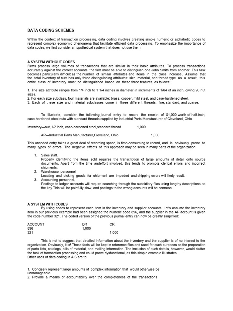 Data Coding Schemes | PDF | Expense | Inventory