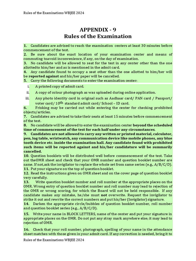 Appendix - 9 Rules of The Examination | PDF
