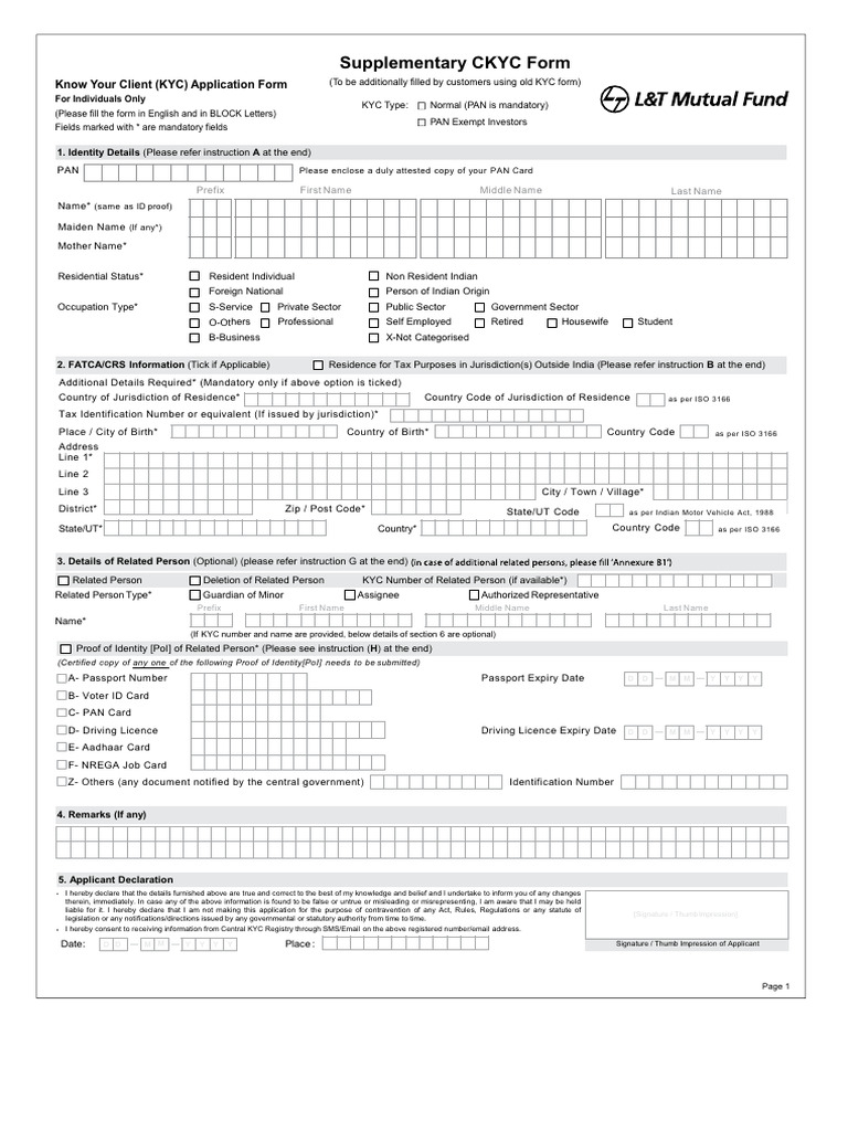 Supplementary CKYC Form - CL04052 | PDF | Identity Document | Government Supplementary CKYC Form - CL04052 | PDF | Identity Document | Government