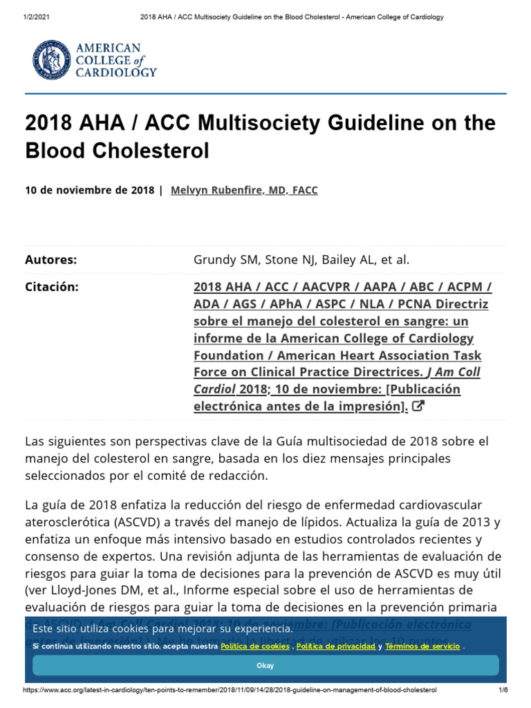 2018 AHA - ACC Multisociety Guideline On The Blood Cholesterol ...