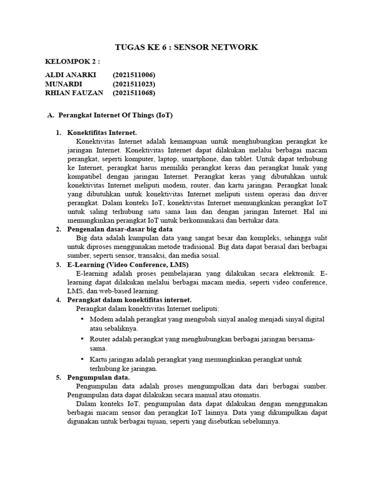 A - Tugas 6 - Sensor Network - Kelompok 2 | PDF | Komputer | Teknologi & Rekayasa