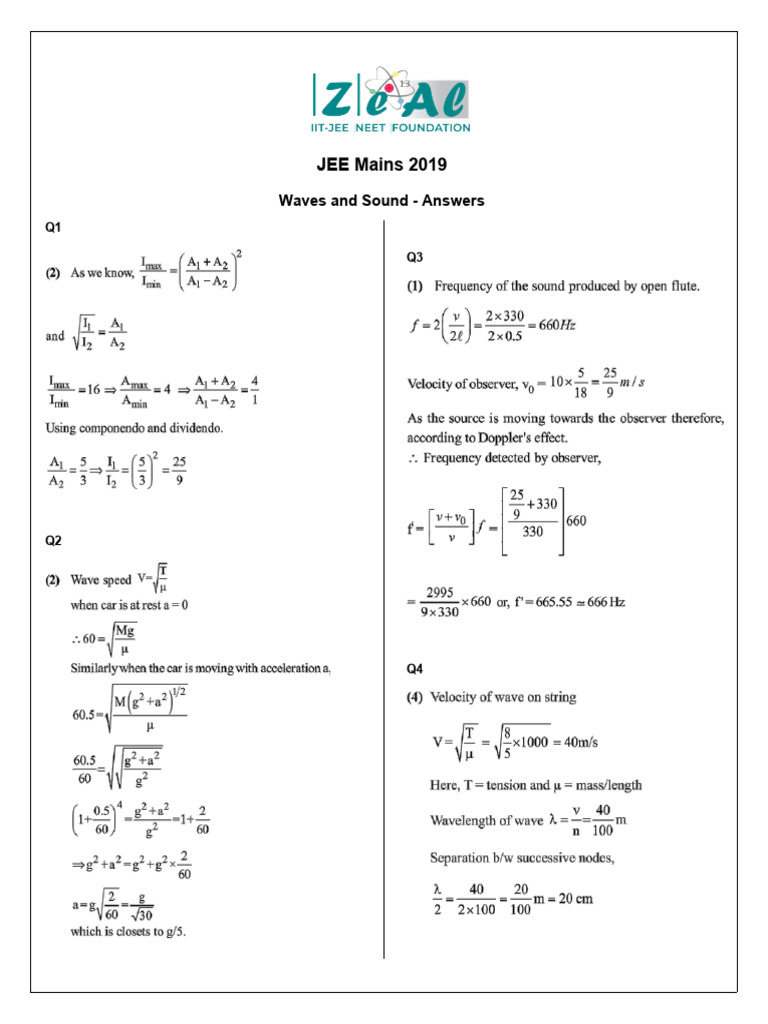 Previous Year Question Bank Physics Waves - and - Sounds - Answers-Solutions | Download Free PDF ...
