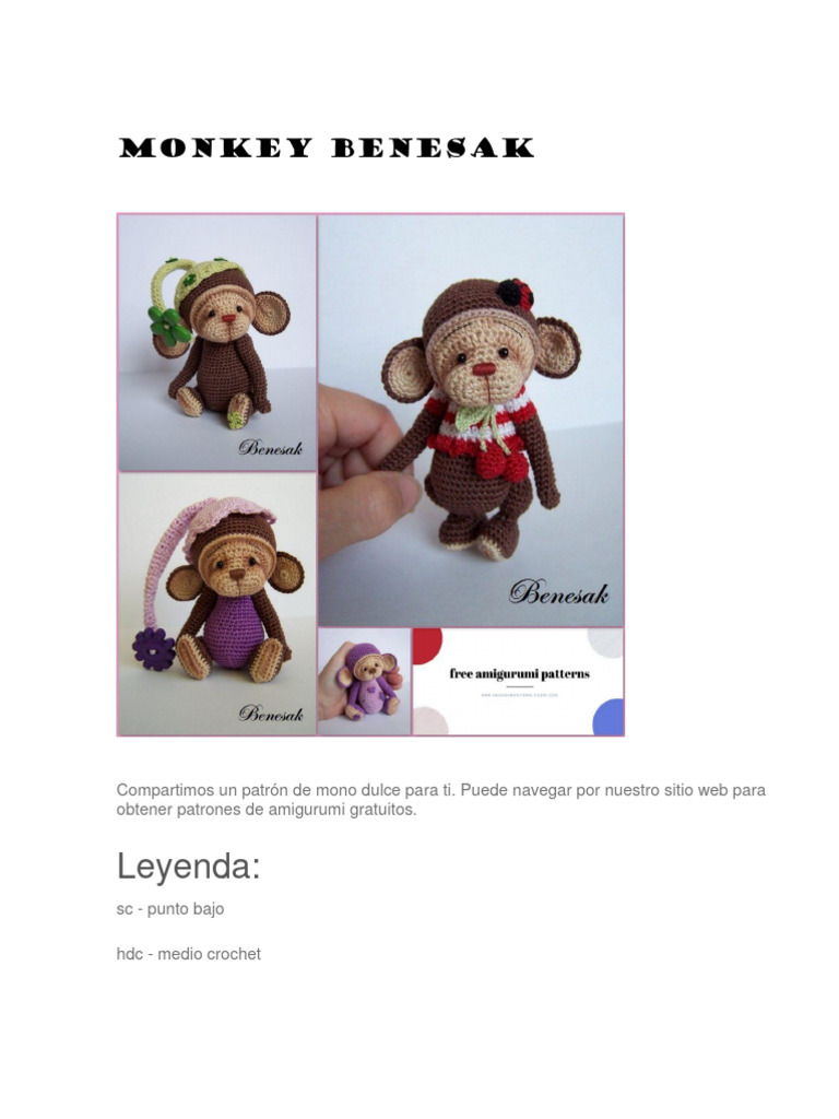 Patrón Gratis de Mono Amigurumi | PDF | Tejer