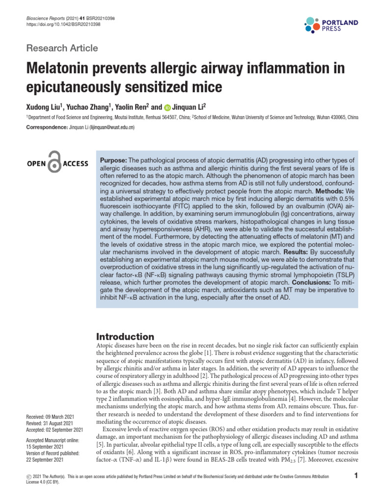 Melatonin Reduces Allergic Airway Inflammation | PDF | Allergy ...