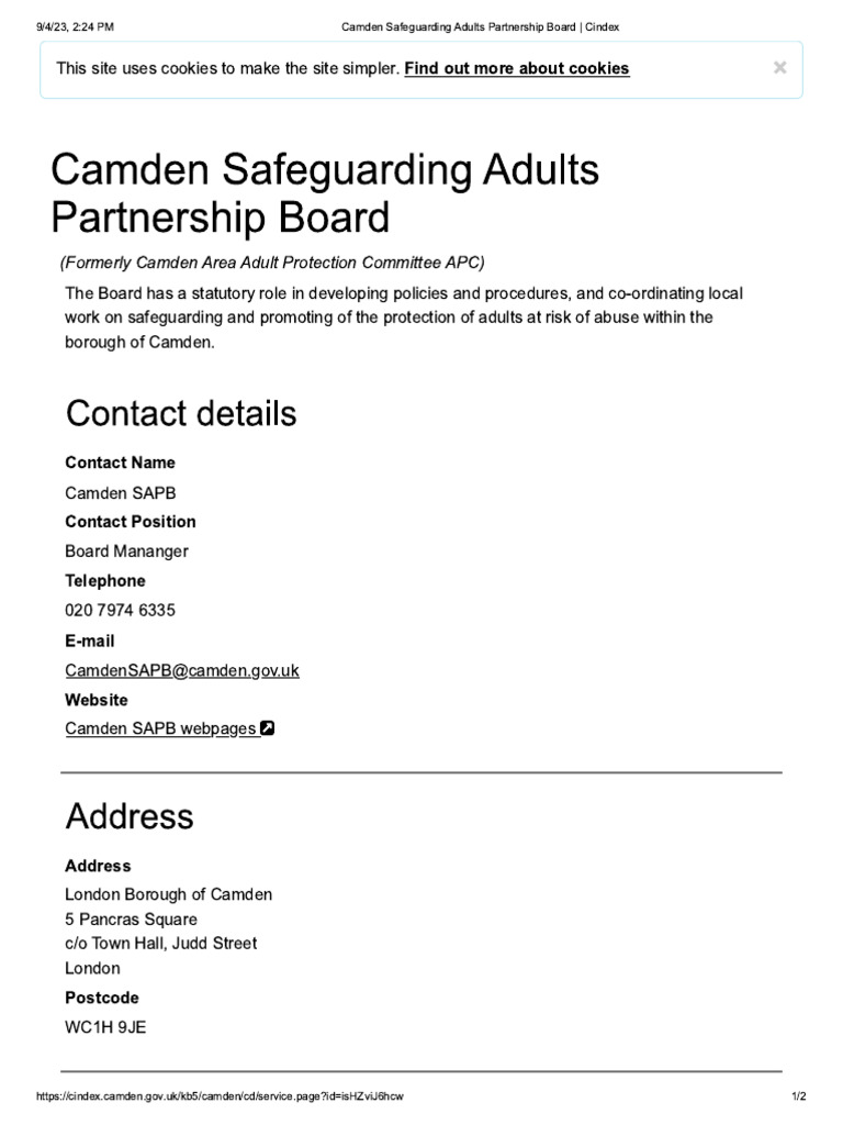 Camden Safeguarding Adults Partnership Board - Cindex | PDF Camden Safeguarding Adults Partnership Board - Cindex | PDF